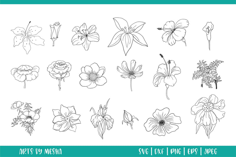 Hand Drawn Flower Svg Bundle - So Fontsy