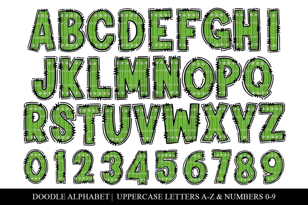 Hand Drawn Football Field Doodle Letter Alphabet PNG Set - So Fontsy