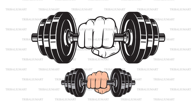 Hand Holding Barbell (weight or dumbbell). Cut files for Cricut. Clip ...