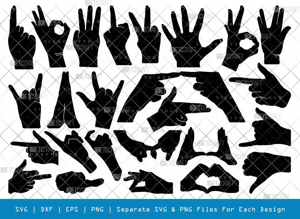 Hand Sign SVG Bundle, Hand Sign Silhouette, Ok Sign Svg, Peace Hand ...