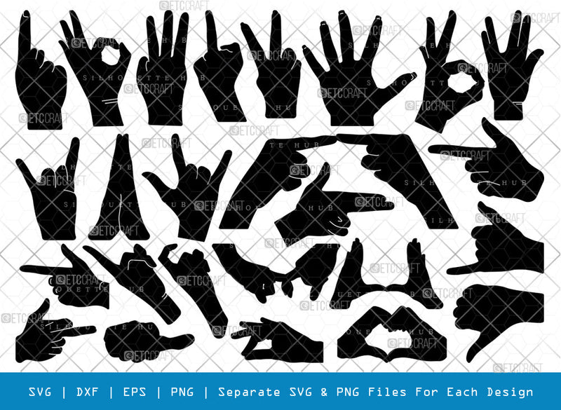 Hand Sign SVG Bundle, Hand Sign Silhouette, Ok Sign Svg, Peace Hand ...