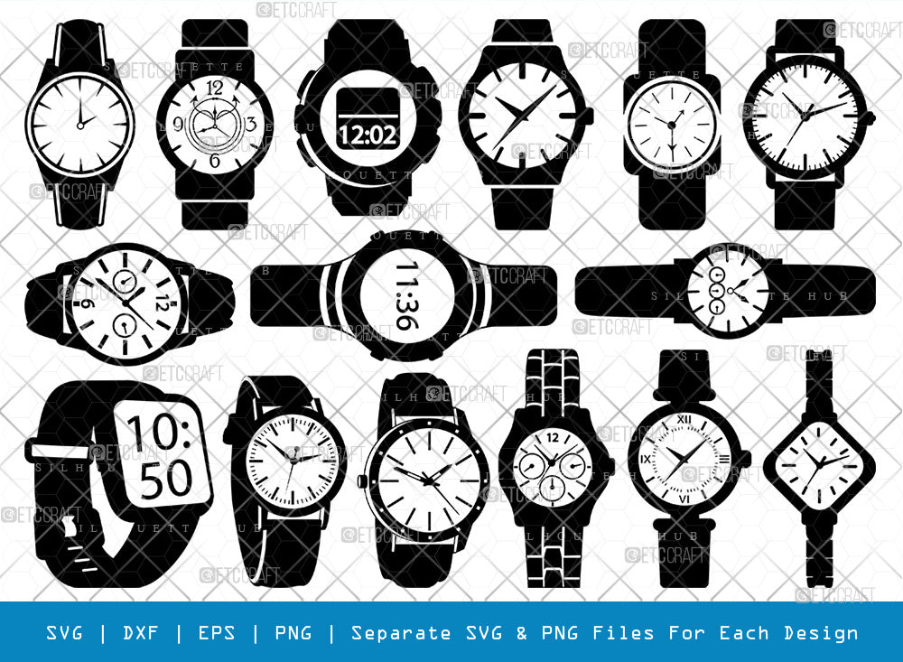 Hand Watch SVG, Hand Watch Silhouette, Watch Svg, Clock Svg, Time Svg ...