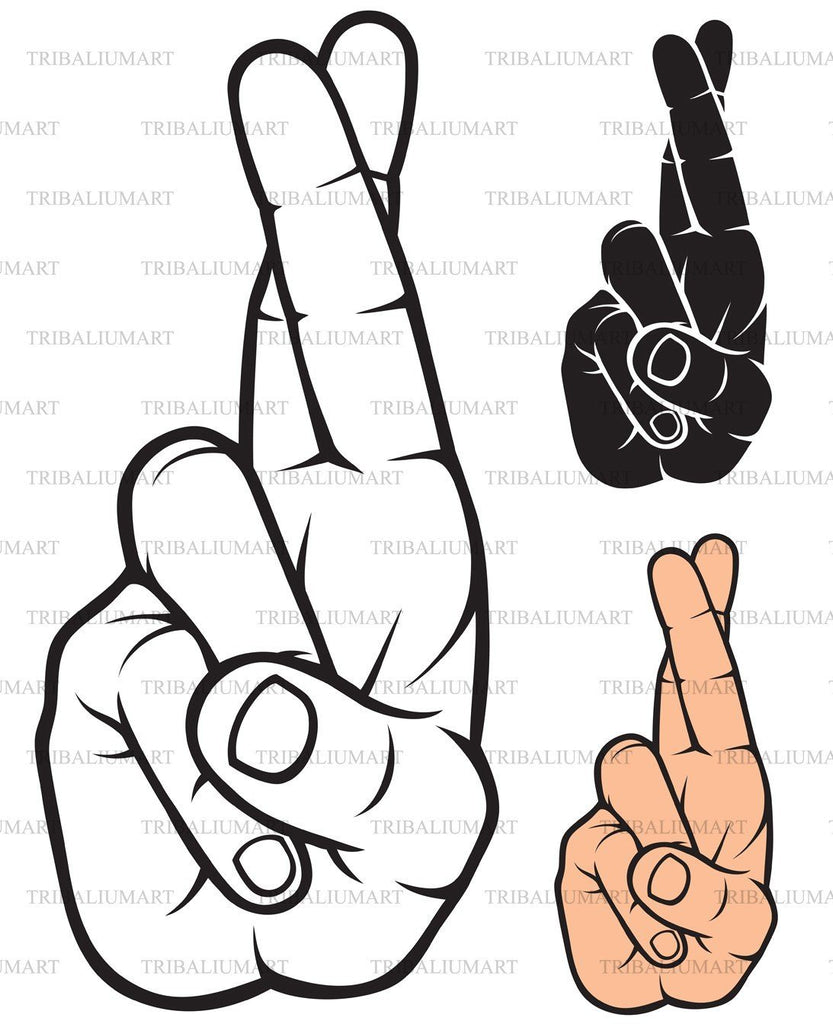 Hand with crossed fingers. Cut files for Cricut. Clip Art silhouettes ...