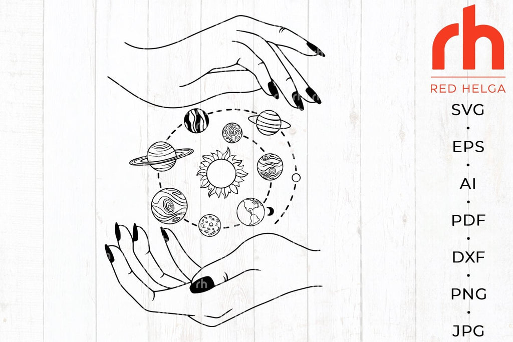 Hand with planets svg - Hand in space svg - Universe space svg - So Fontsy