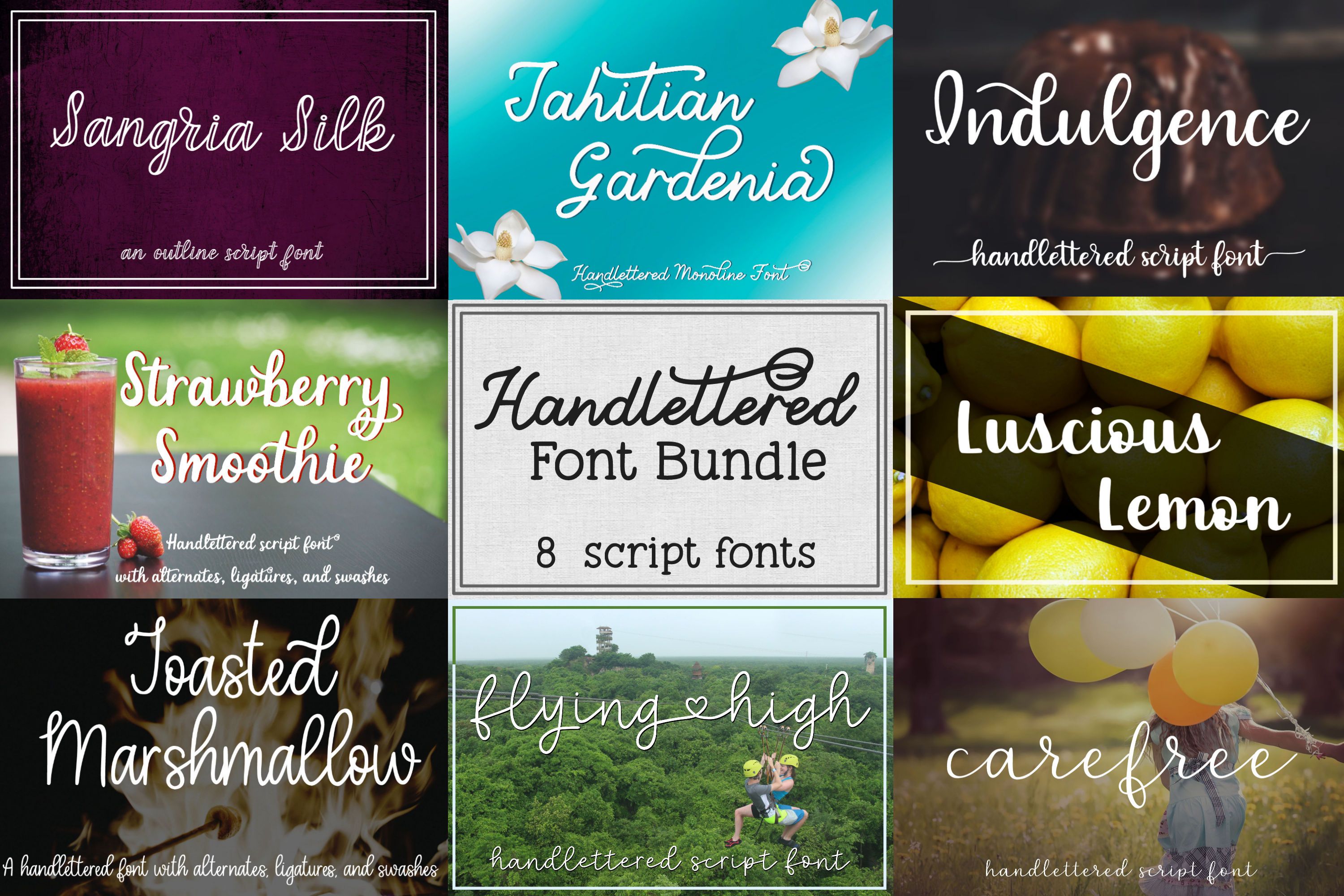 Handlettered Font Bundle - 8 Script Fonts - So Fontsy