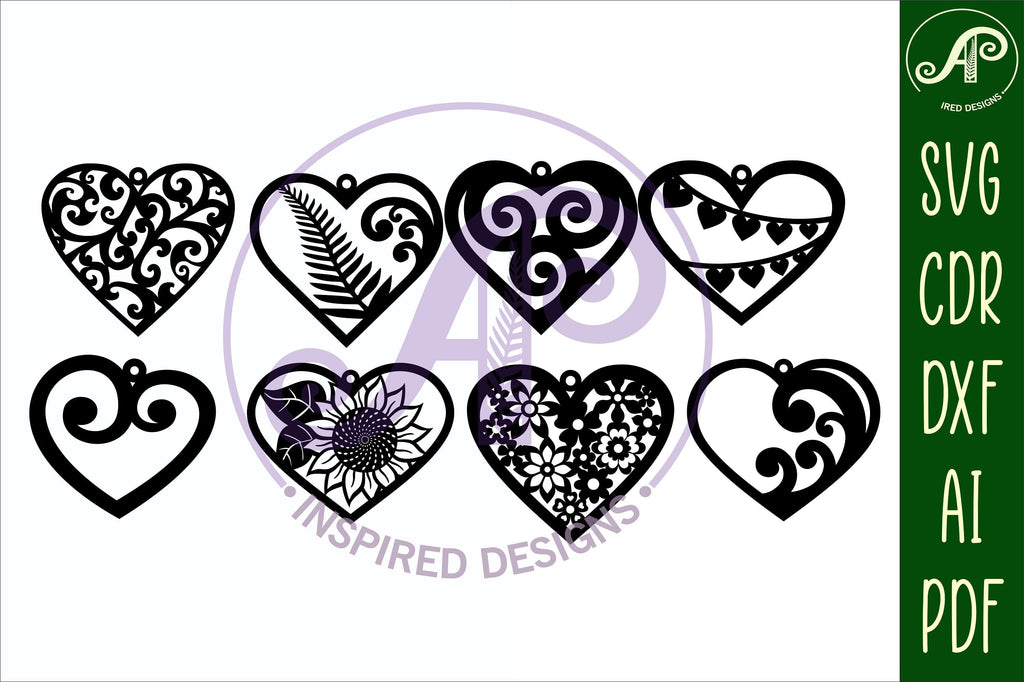 Hanging Heart designs, 16 SVG laser cut file - So Fontsy