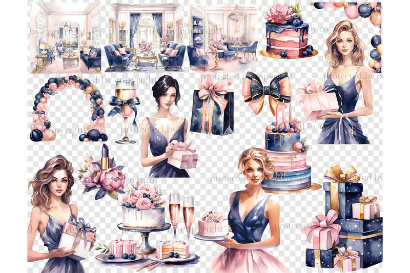 Happy Birthday Clipart PNG | Party Girl Clipart Bundle - So Fontsy