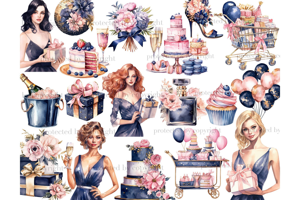 Happy Birthday Clipart PNG | Party Girl Clipart Bundle - So Fontsy