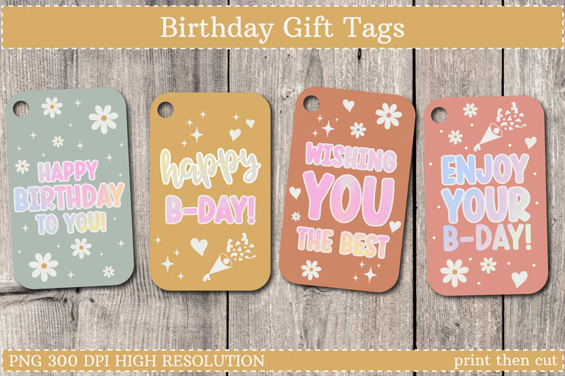 Happy Birthday Colorful Gift Tag Bundle Print and Cut - So Fontsy