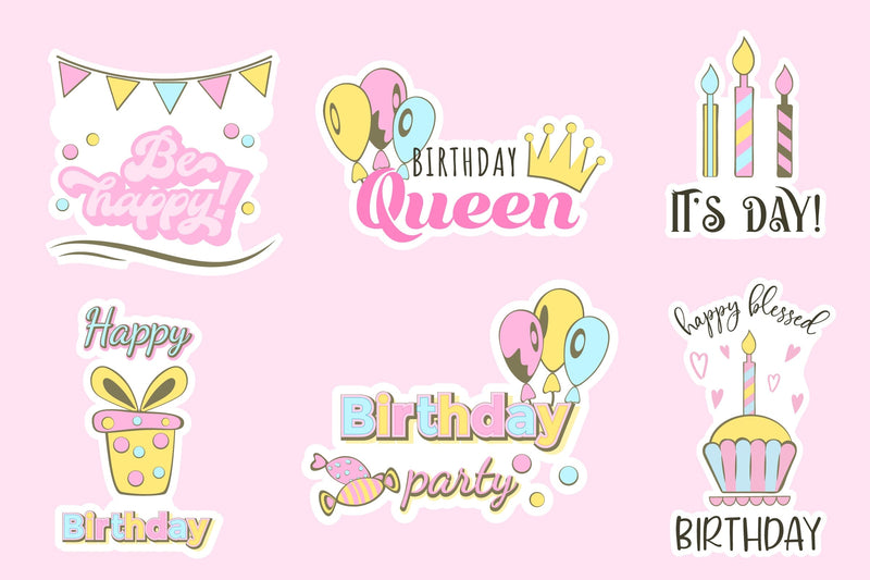 Happy Birthday Stickers PNG. Birthday Stickers Bundle - So Fontsy