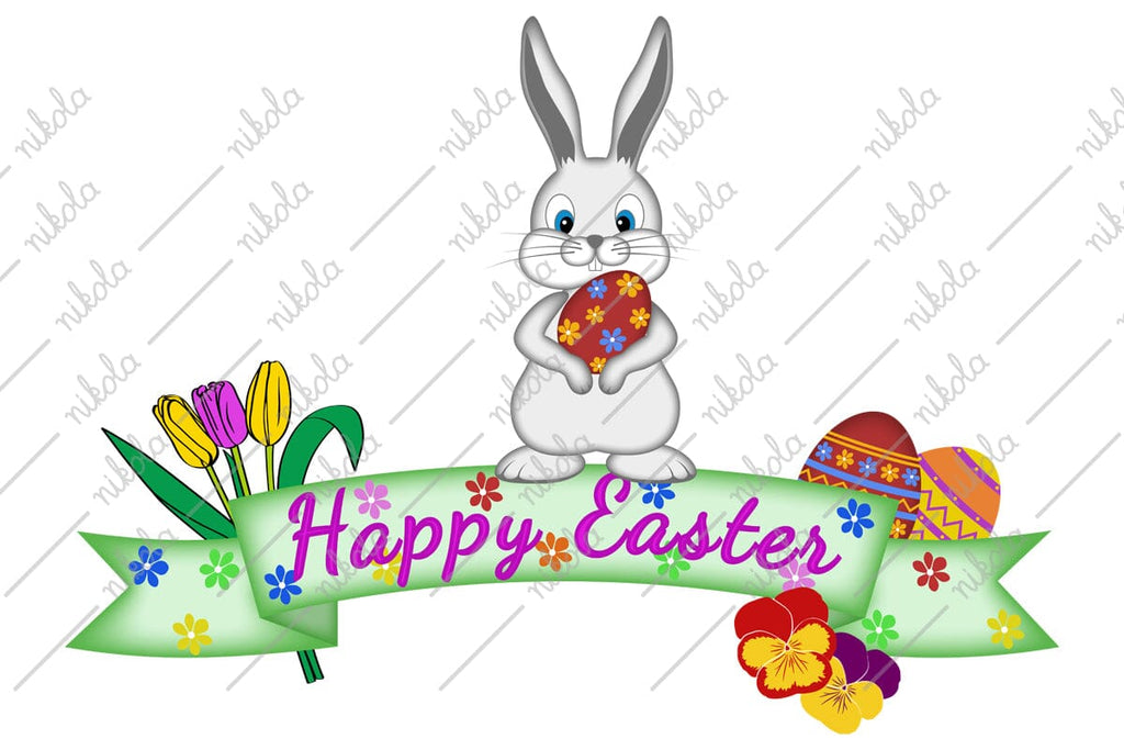 Happy Easter Banner Sign Bundle Easter Bunny Chick PNG - So Fontsy