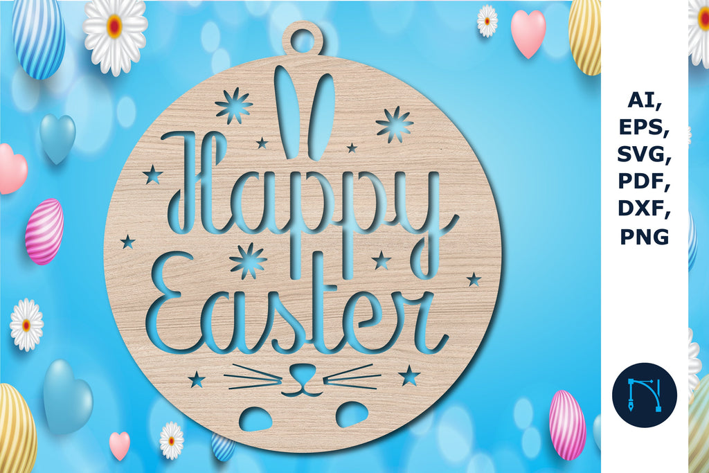 Happy Easter round Sign laser-cut svg - So Fontsy