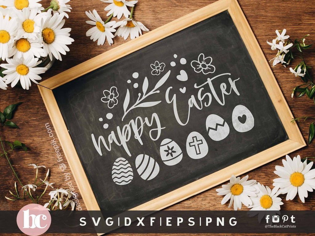 Happy Easter Sign | Floral Easter Eggs Cut File - So Fontsy