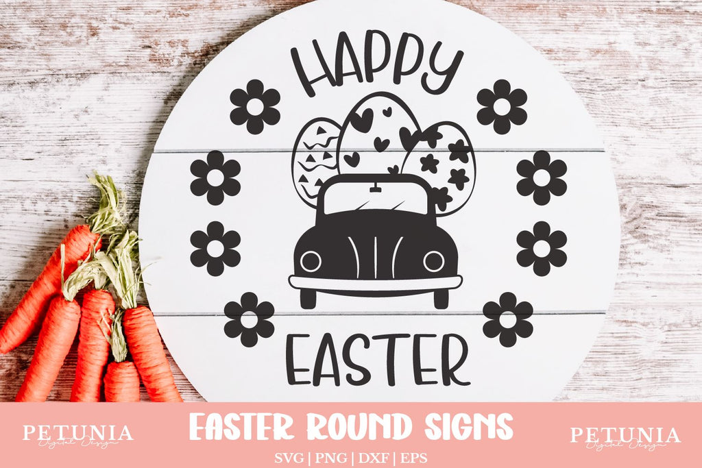 Happy Easter Sign SVG | Easter Round Sign SVG - So Fontsy