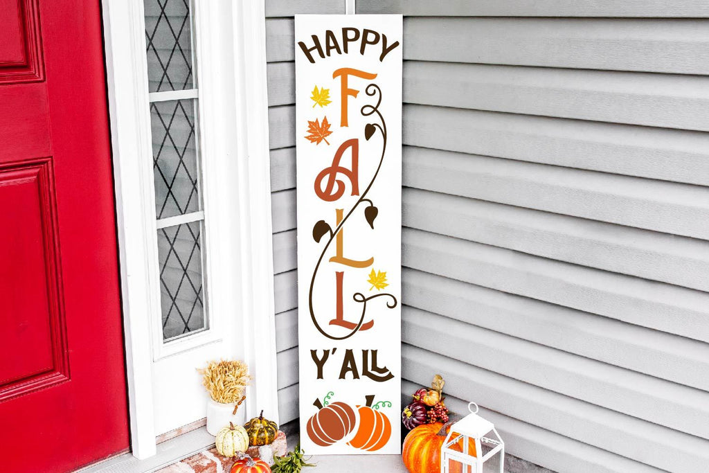 Happy fall y'all Fall vertical porch sign svg - So Fontsy