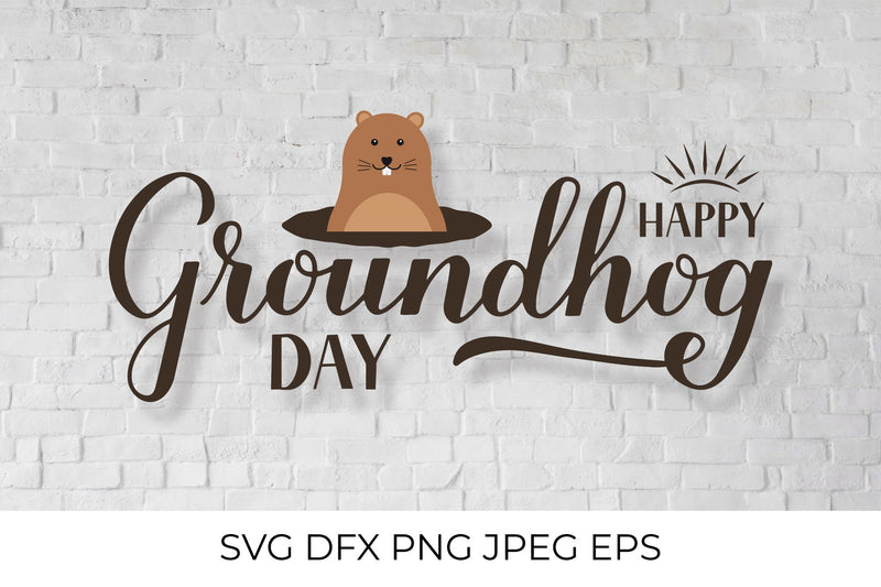Happy Groundhog Day calligraphy hand lettering. Cute cartoon Marmot ...