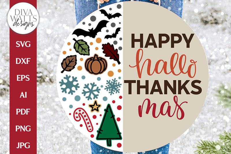 Happy HalloThanksMas SVG | Funny Halloween Thanksgiving Christmas Door ...