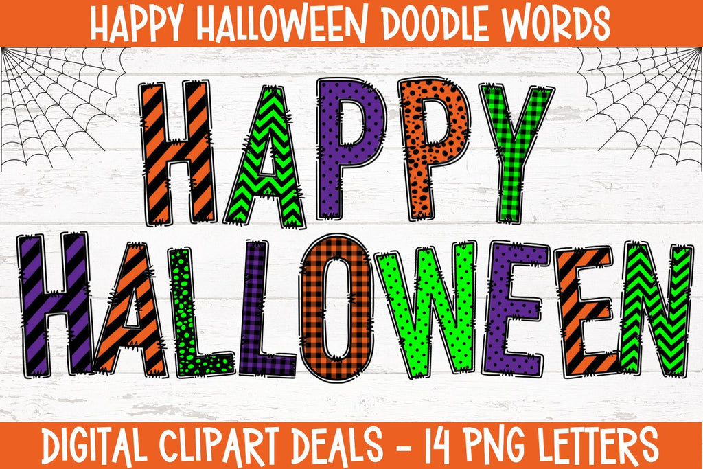 Happy Halloween Doodle Words - Sublimation Clipart - So Fontsy
