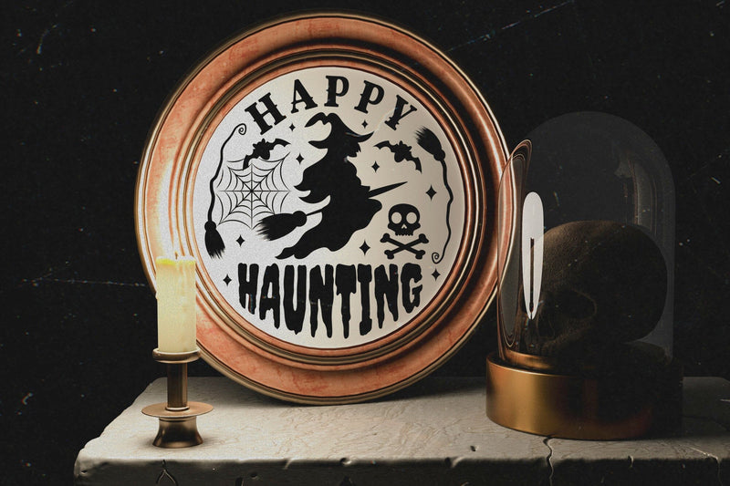 Happy Haunting SVG, Halloween Round Sign SVG - So Fontsy