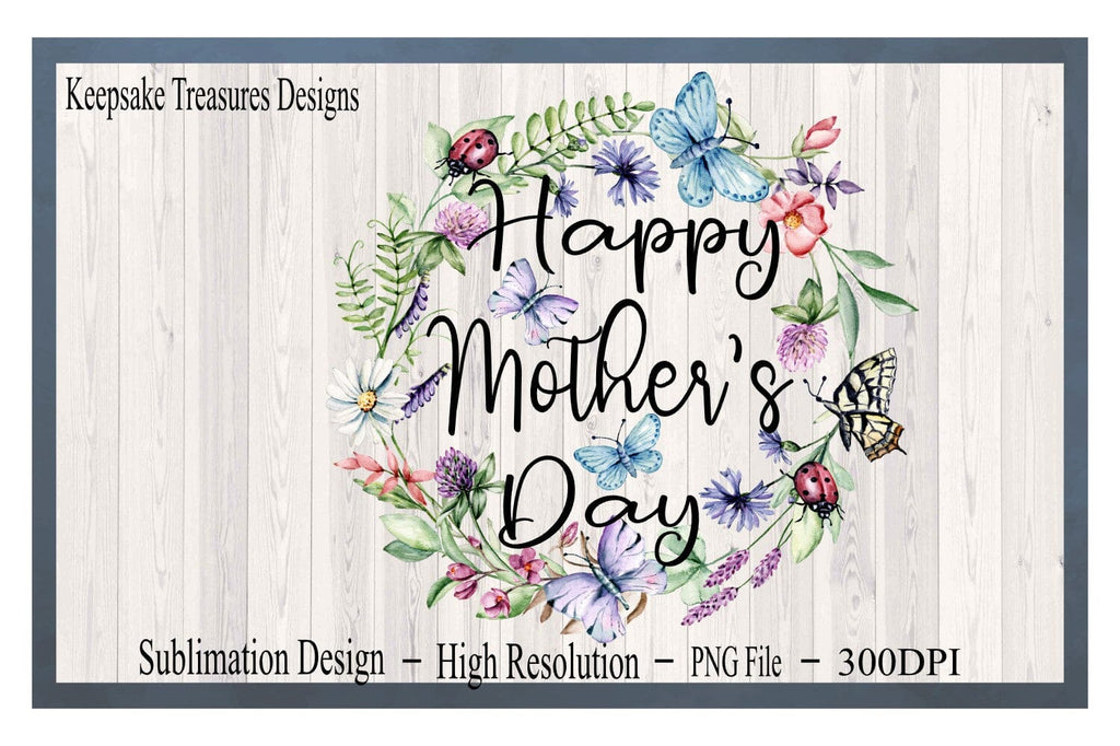 Happy Mother's Day, Spring Wreath, PNG, Sublimation Design, Digital ...