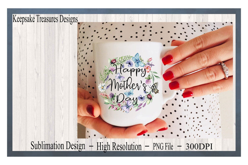 Happy Mother's Day, Spring Wreath, PNG, Sublimation Design, Digital ...