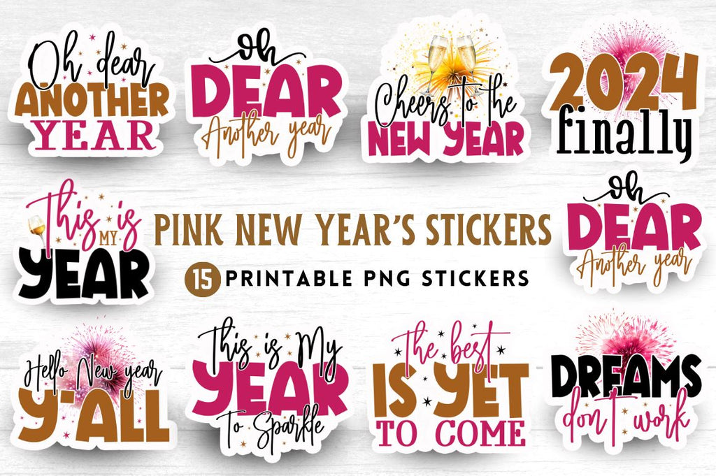 Happy New Year 2024 Stickers Bundle - So Fontsy