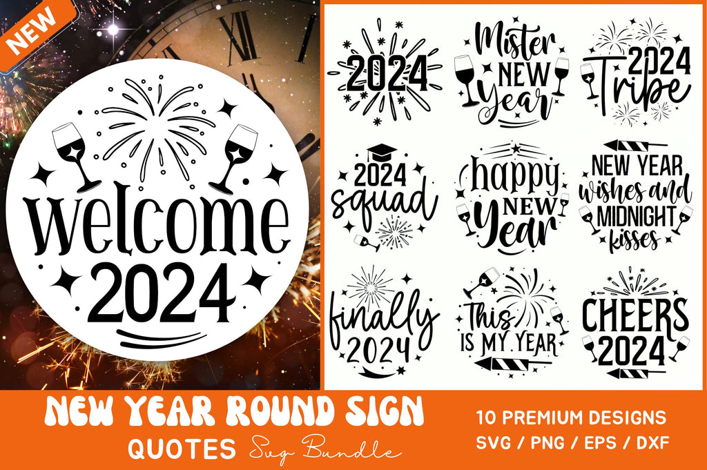 Happy New Year Round Sign Bundle - So Fontsy