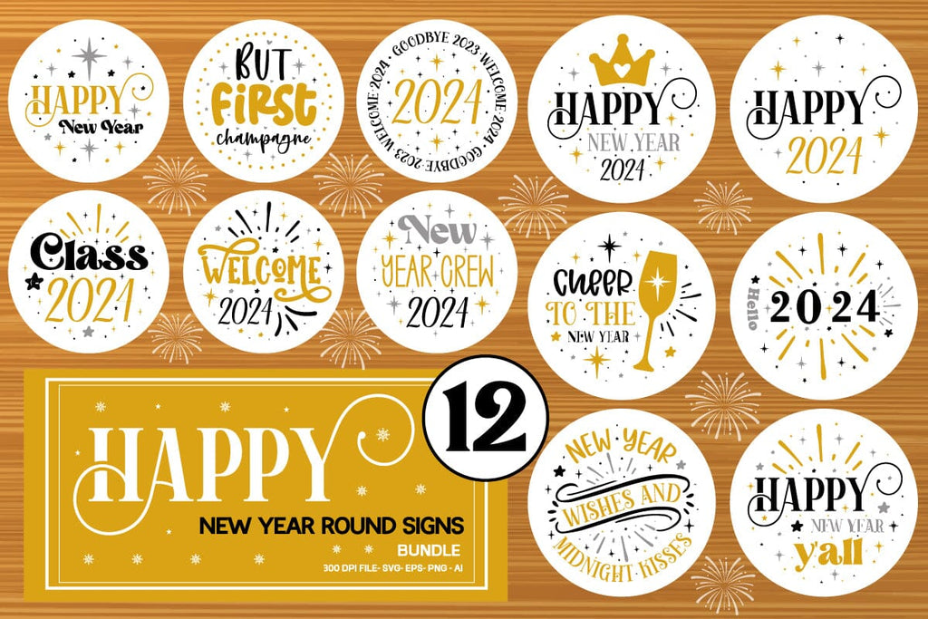 Happy New Year Round Signs Svg Bundle, New Year Svg Bundle 1 - So Fontsy