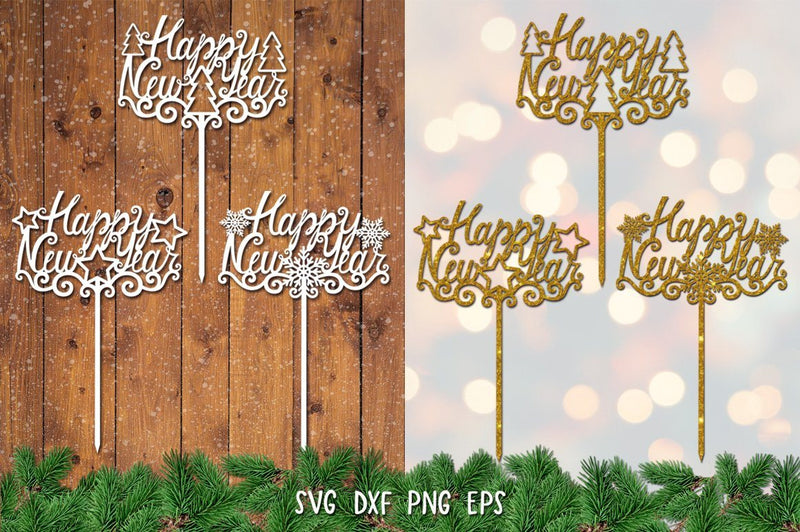 Happy New Year Topper SVG,DXF,Cake Topper SVG,Laser Cut File - So Fontsy