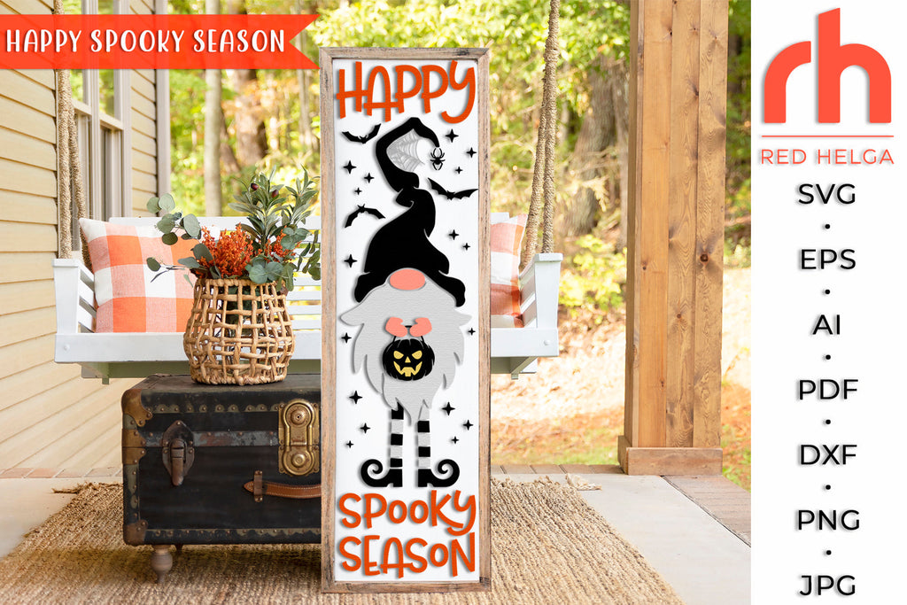 Happy Spooky Season SVG - Halloween Gnome Cut File - Porch Sign DXF ...
