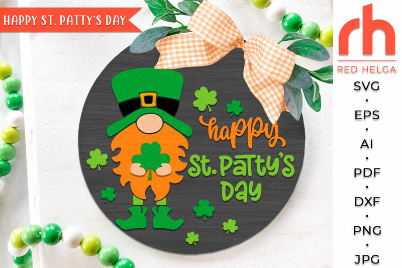 Happy St. Patty's Day SVG, Round Hanger Cut File, Gnome Door Sign DXF ...