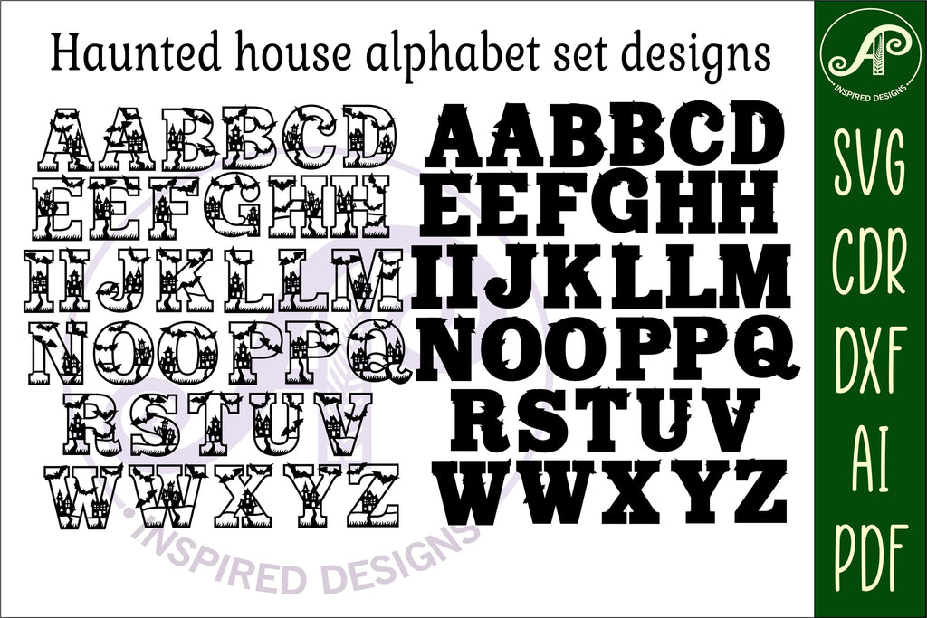 Haunted house Halloween alphabet letter set. 35 layered - So Fontsy