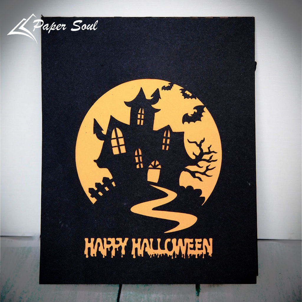 Haunted house pop-up card template | Halloween pop-up card template ...