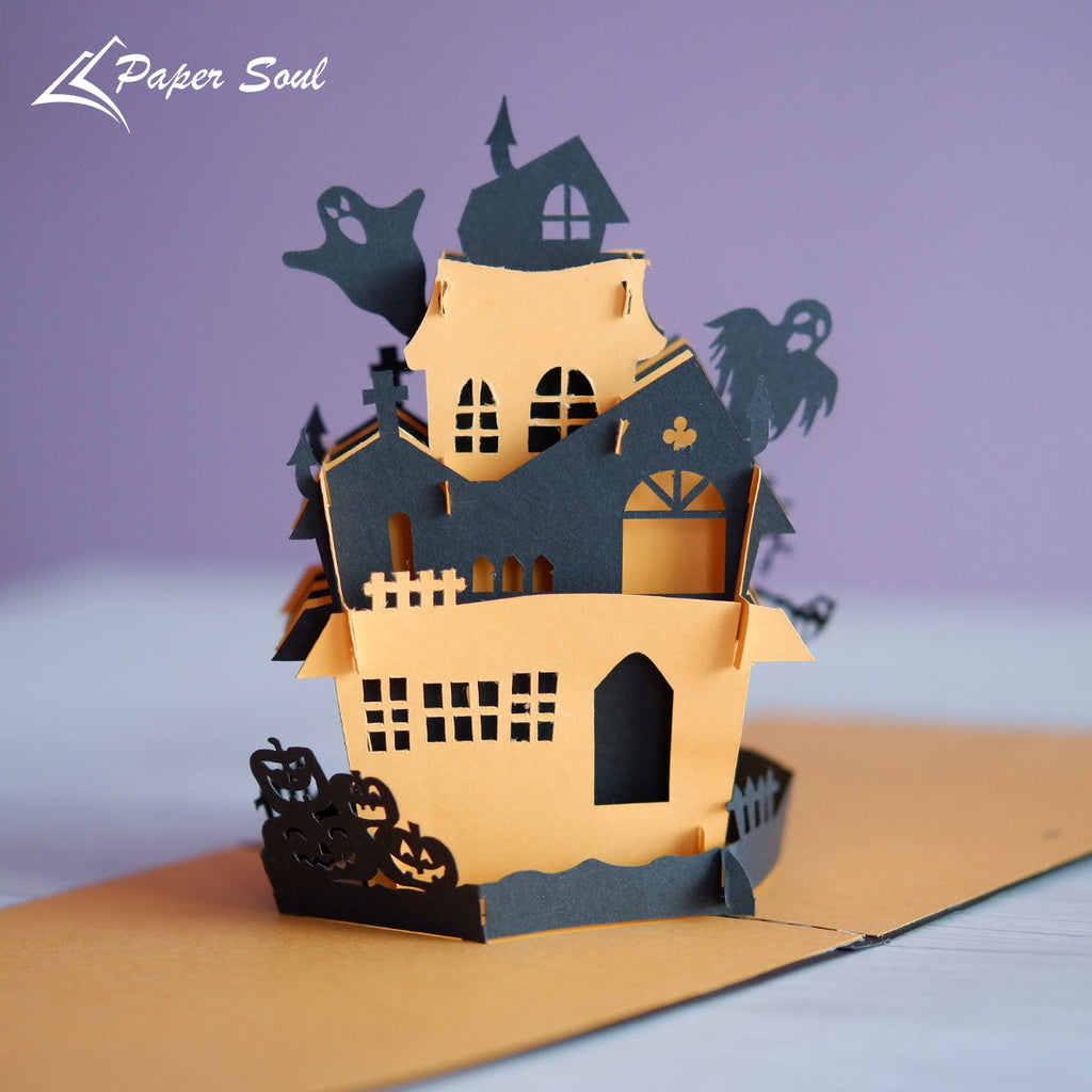 Haunted house pop-up card template | Halloween pop-up card template ...