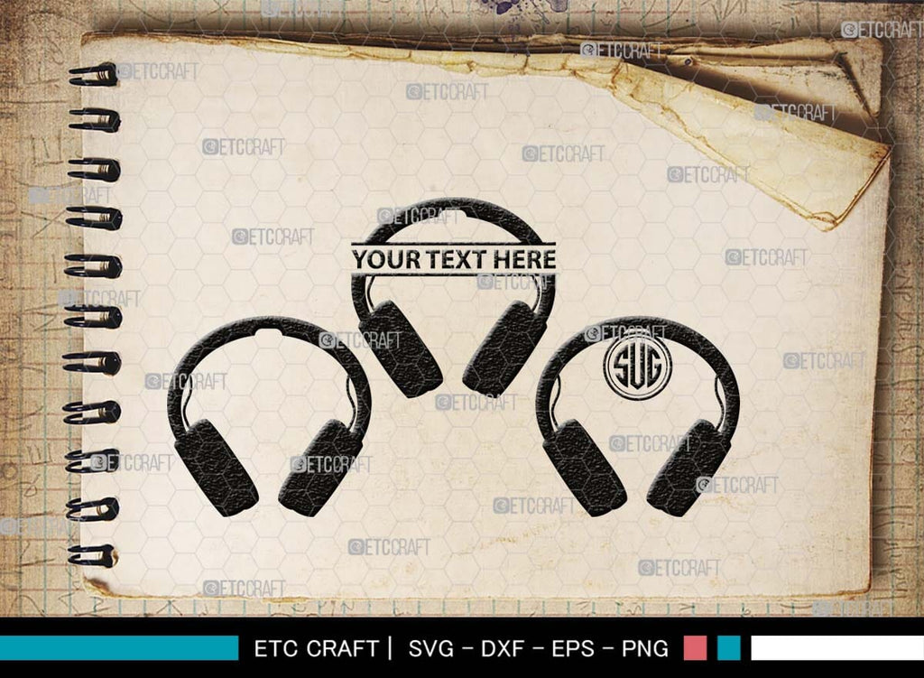 Headphone Monogram, Headphone Silhouette, Headphone SVG, Modern Audio ...