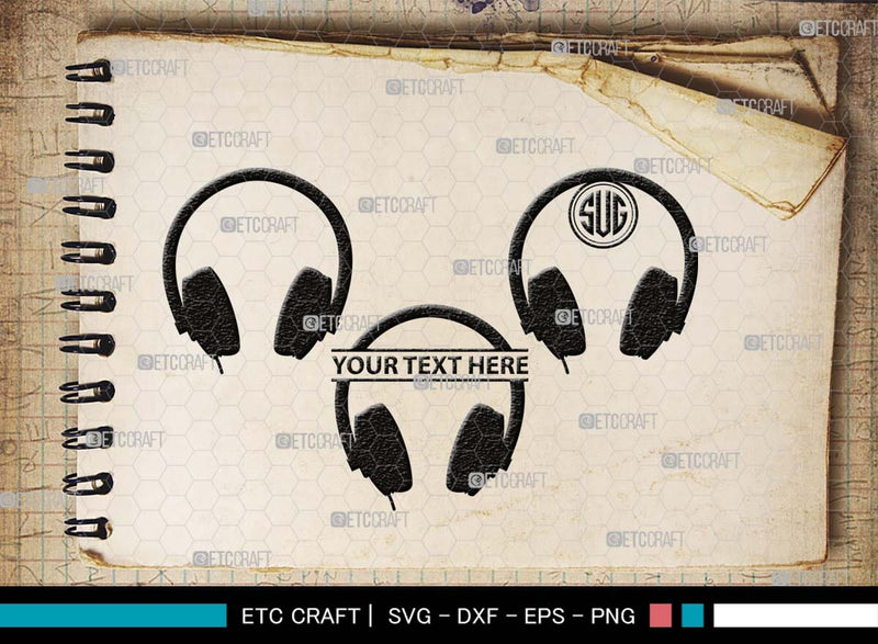 Headphone Monogram, Headphone Silhouette, Headphone SVG, Modern Audio ...