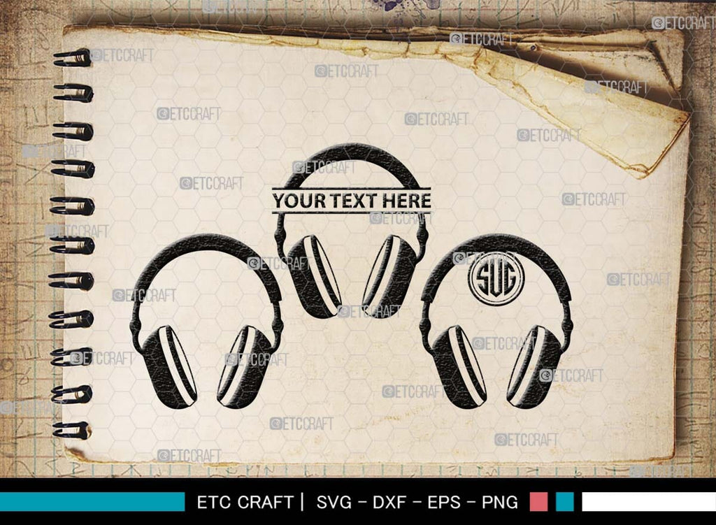 Headphone Monogram, Headphone Silhouette, Headphone SVG, Modern Audio ...