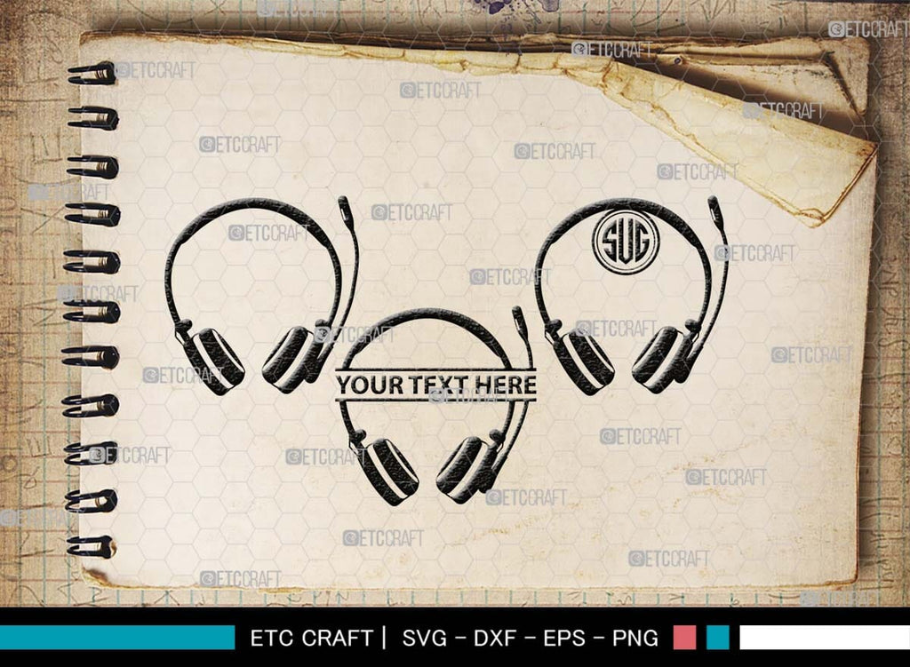 Headphone Monogram, Headphone Silhouette, Headphone SVG, Modern Audio ...