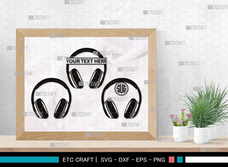 Headphone Monogram, Headphone Silhouette, Headphone SVG, Modern Audio ...