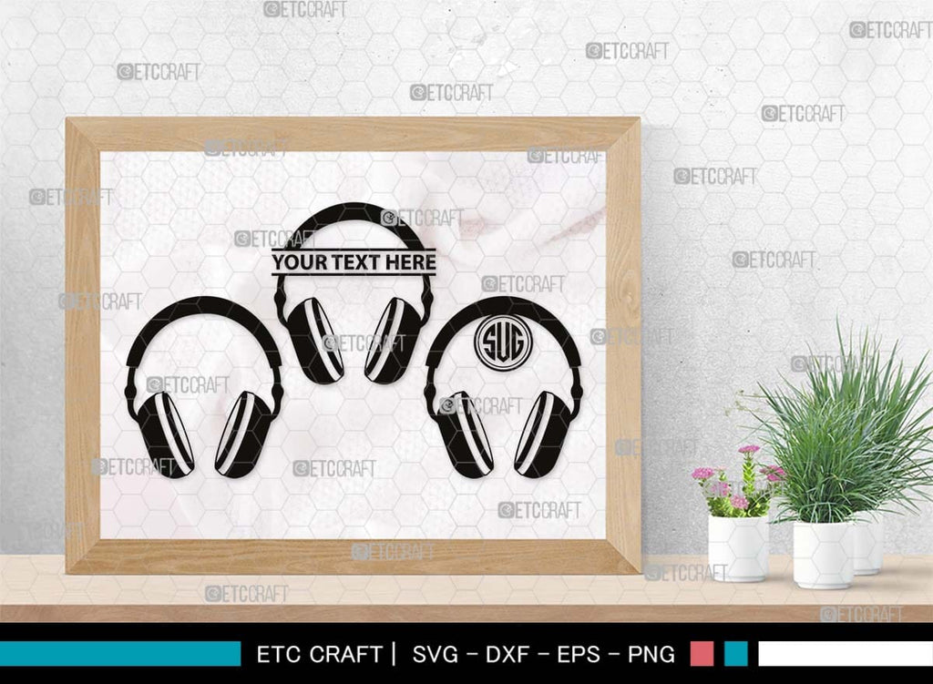 Headphone Monogram, Headphone Silhouette, Headphone SVG, Modern Audio ...