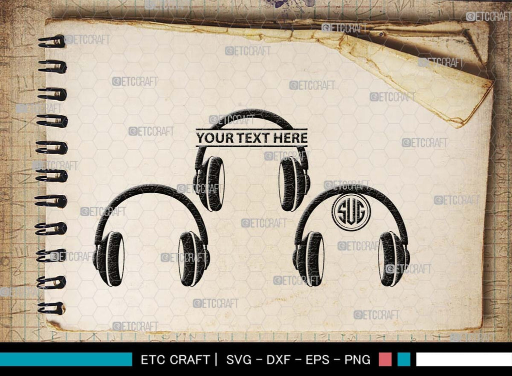Headphone Monogram, Headphone Silhouette, Headphone SVG, Modern Audio ...