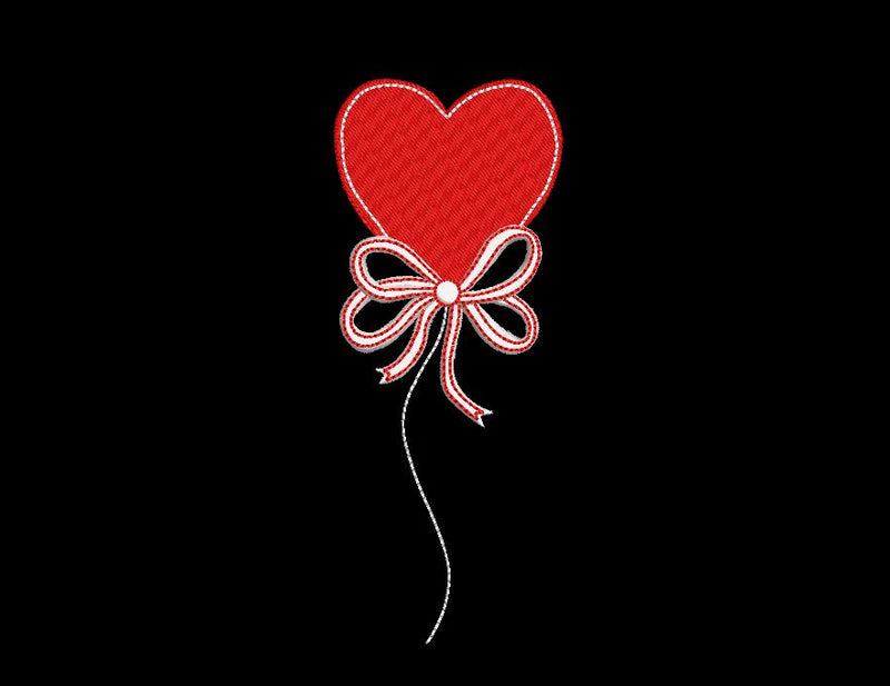 Heart Balloon with bow Machine Embroidery Design - So Fontsy