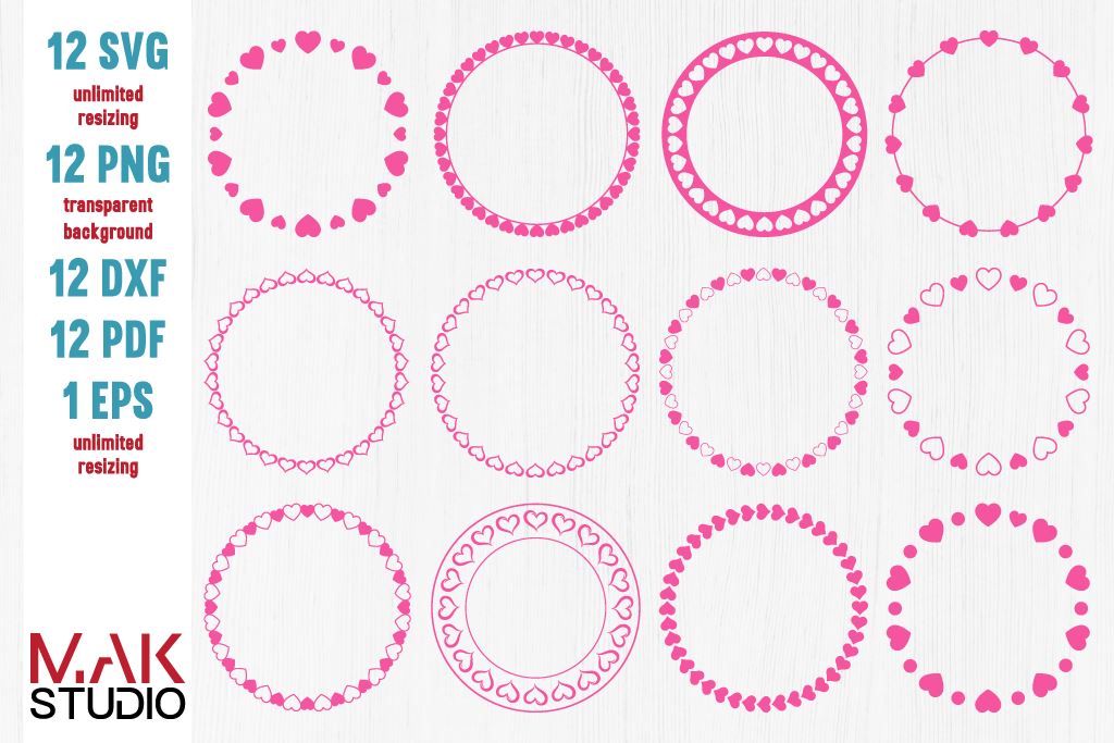 Heart circle svg, Heart monogram svg, Heart frame dxf, Heart circle ...