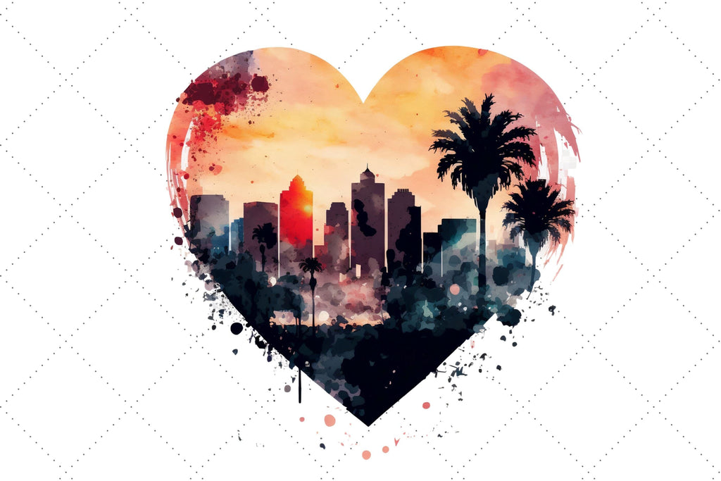 Heart City Sunset Watercolor Clipart Bundle, Sublimation, Heart City ...