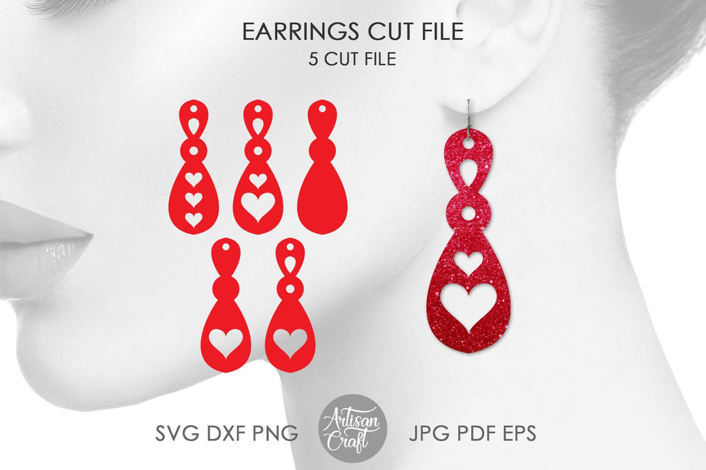 Heart dangle earrings SVG | So Fontsy