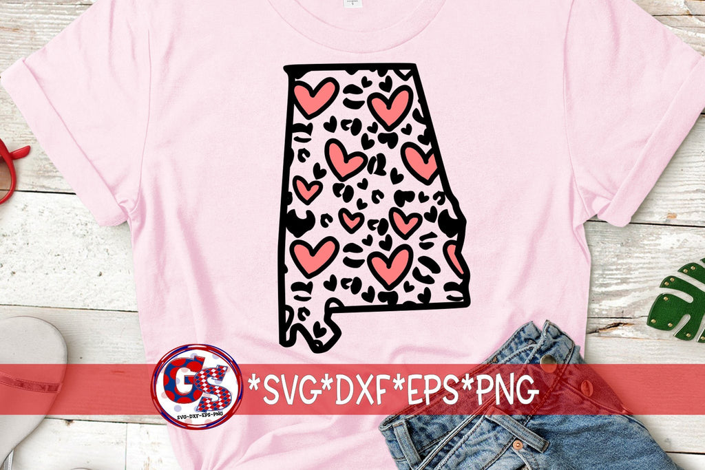 Heart Leopard Print Alabama SVG DXF EPS PNG-Valentine's Day - So Fontsy