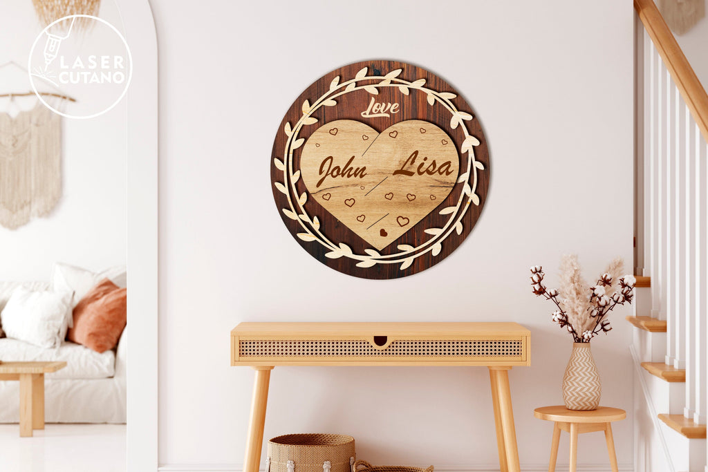 Heart Multilayer Wall Art Laser Cut File Love Gift Sign Name Wedding ...