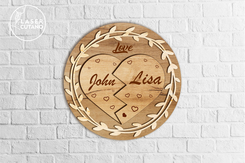 Heart Multilayer Wall Art Laser Cut File Love Gift Sign Name Wedding ...