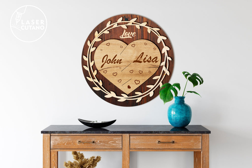 Heart Multilayer Wall Art Laser Cut File Love Gift Sign Name Wedding ...