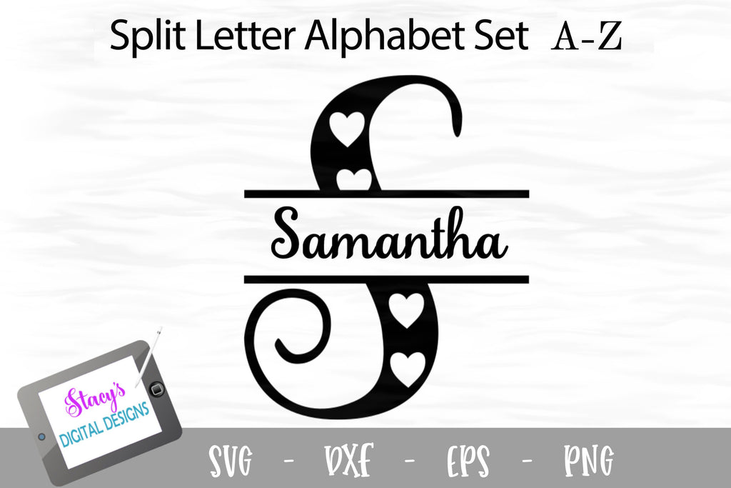 Heart Pattern Split Monogram SVG Bundle - Split Letters A-Z - So Fontsy